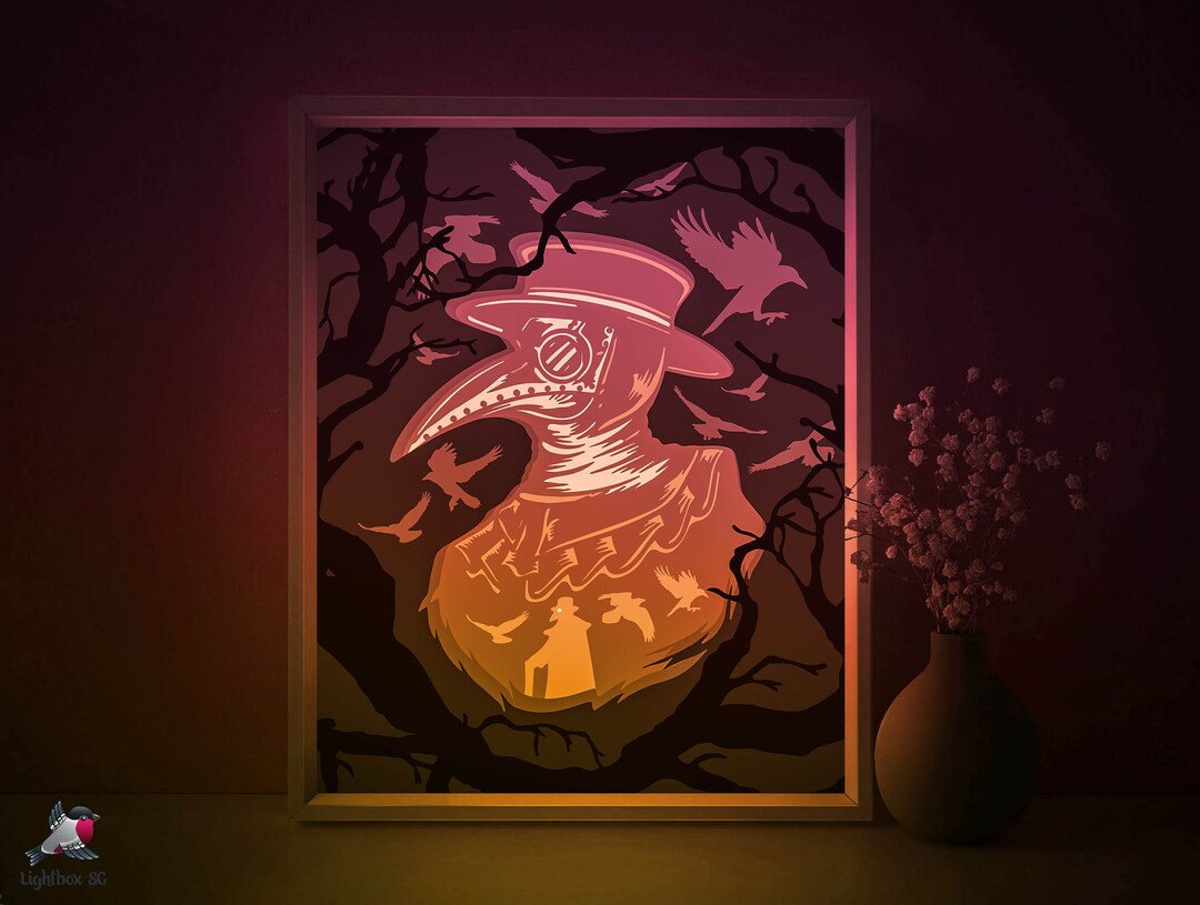 Plague Doctor Shadow Box SVG Template, Halloween Papercut Lightbox ...