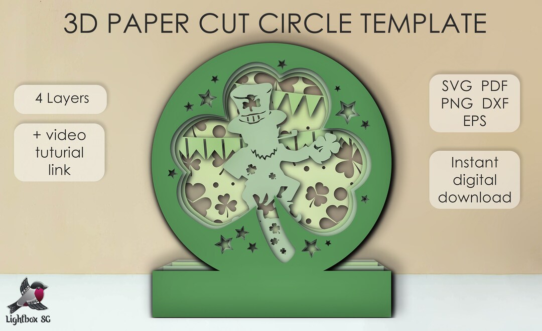 St Patricks Day 3D Papercut Circle Lightbox SVG Template, Irish Holyday ...