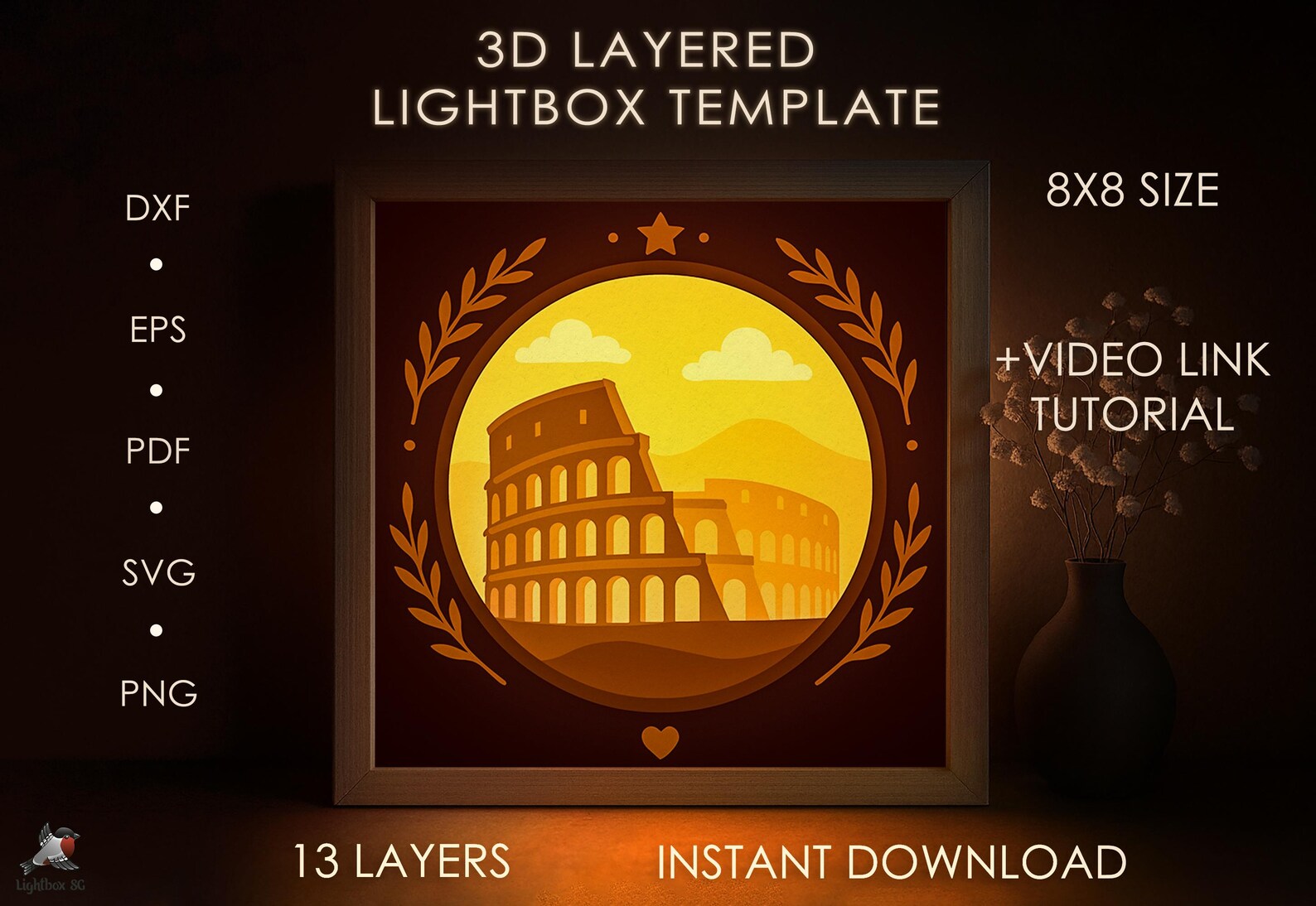 Colosseum Shadow Box SVG Template, Italy Landmark Colored Papercut ...