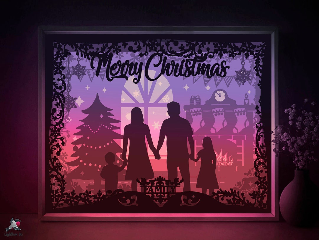 Merry Christmas Shadow Box SVG Template, Family Portrait Papercut ...