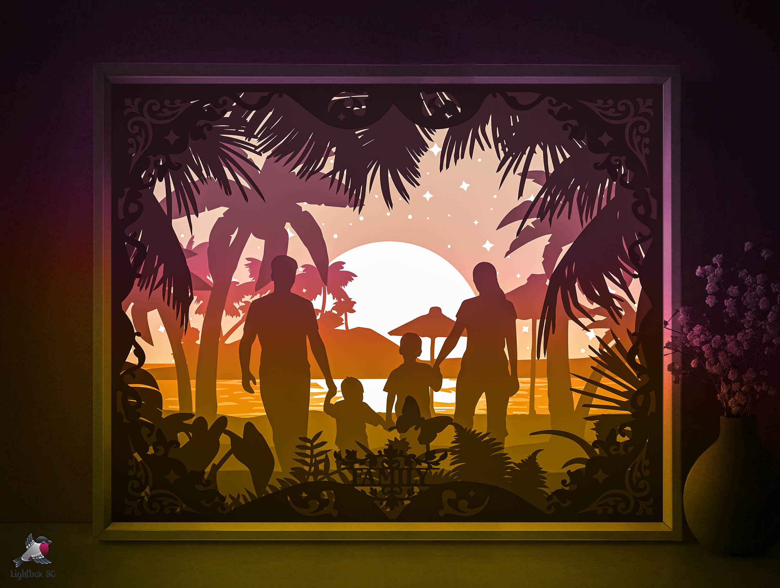 Family Portrait Shadow Box SVG Template Palm Beach Papercut - Etsy