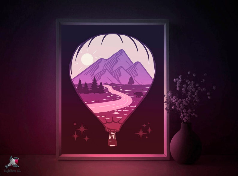 Forest Balloon Shadow Box SVG Template Mountain River Nature - Etsy