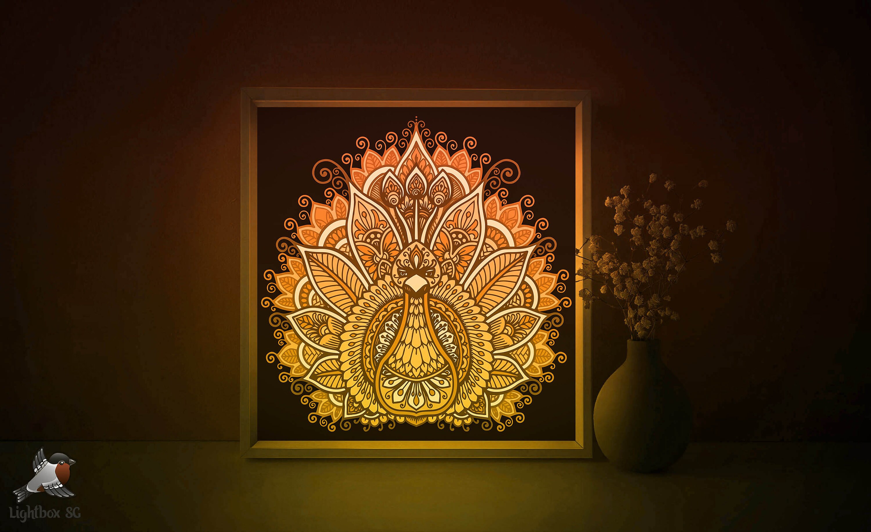 Peacock Bird Shadow Box SVG Template Feather Pattern Papercut - Etsy Canada