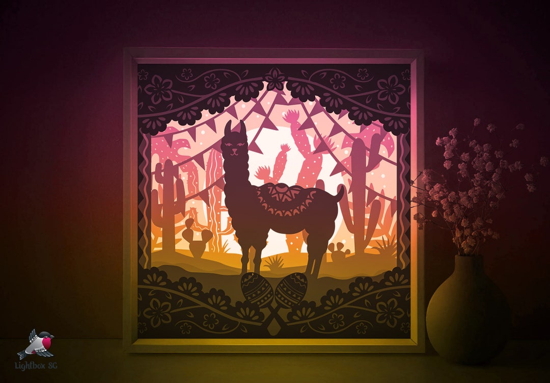 Mexican Lama Shadow Box SVG Template, No Drama Lama Papercut Lightbox ...