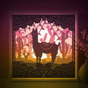Mexican Lama Shadow Box SVG Template, No Drama Lama Papercut Lightbox ...