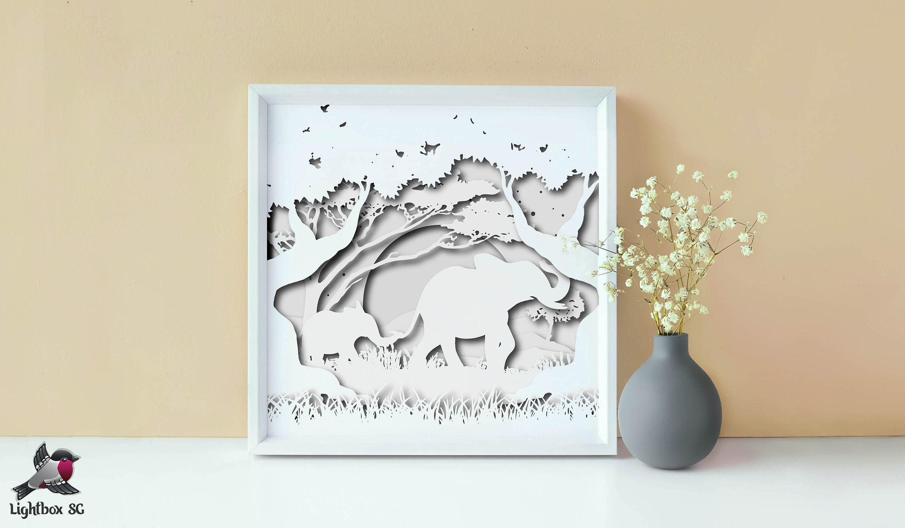 Elephant Safari Shadow Box SVG Template African Papercut - Etsy