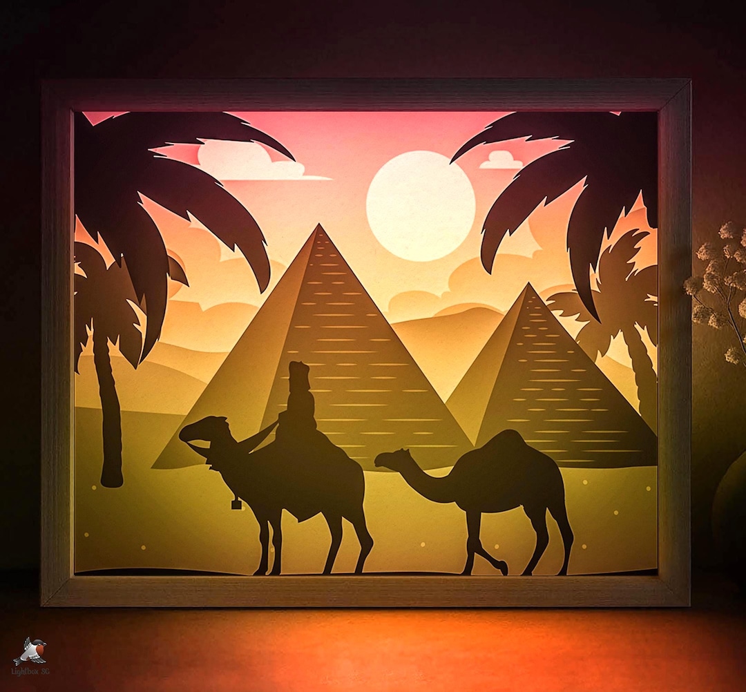 Egyptian Pyramids Shadow Box SVG Template, Desert Nature Papercut ...