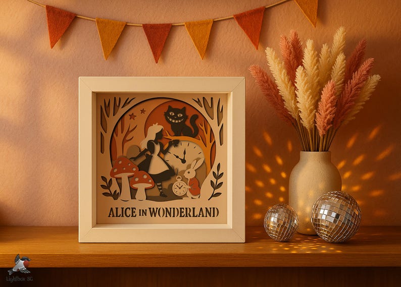 Alice in Wonderland Shadow Box SVG Template, Fairytale Colored Papercut ...