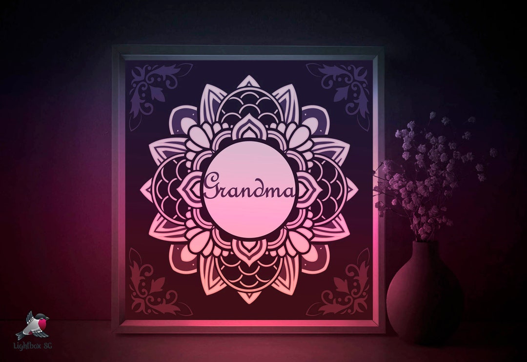 Grandma Family Shadow Box SVG Template, Mandala Flower Papercut ...