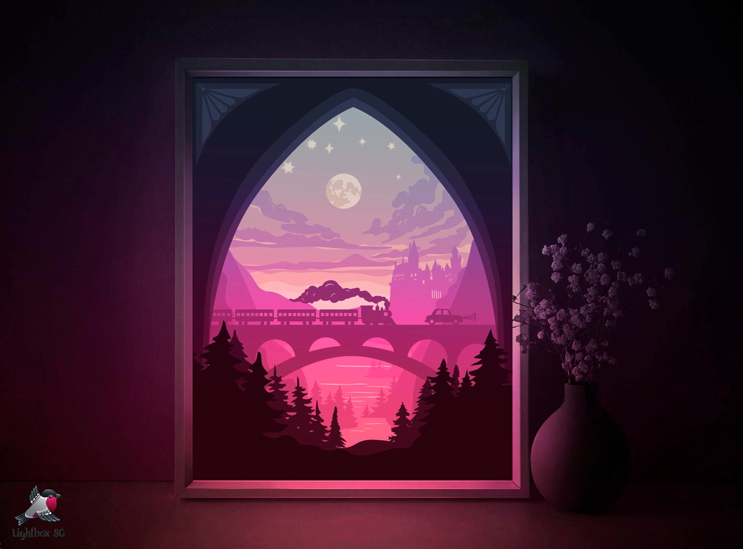 Night Train Shadow Box SVG Template Mountain Forest Nature - Etsy