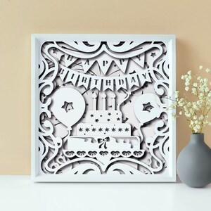 Happy Birthday Shadow Box SVG Template, Party Cake Silhouette Papercut ...