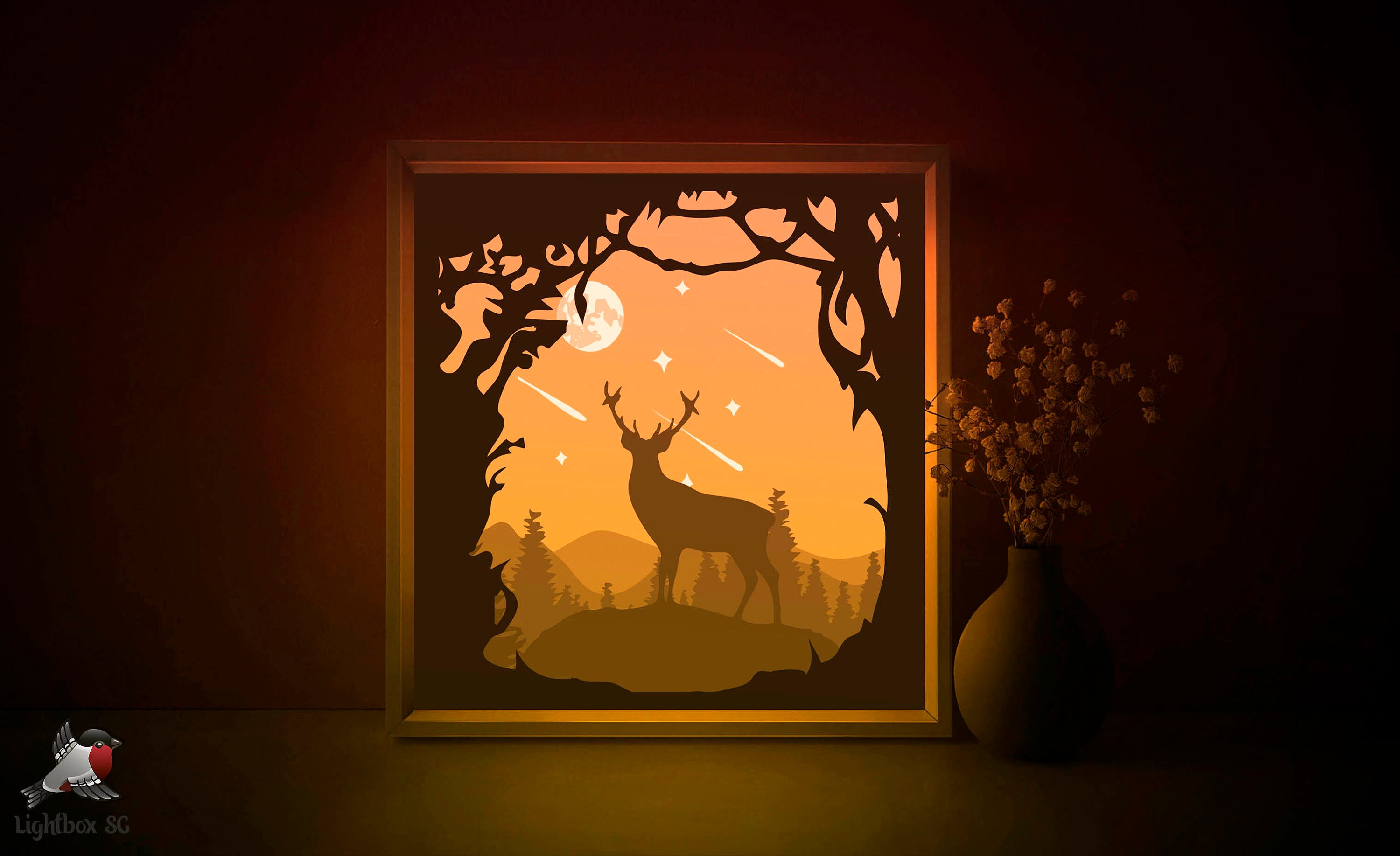 Forest Deer Shadow Box SVG Template Mountains Nature Papercut - Etsy