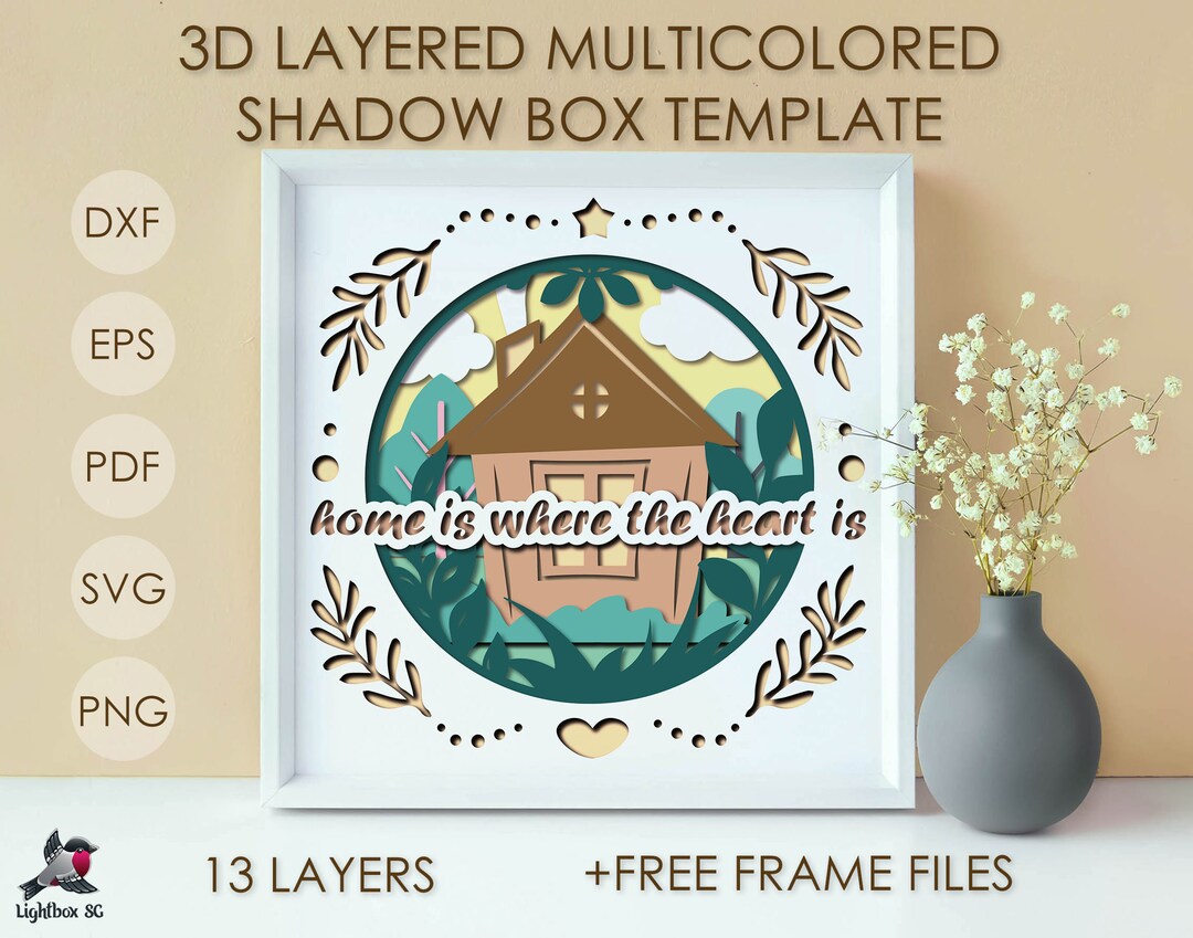 Sweet Home Shadow Box SVG Template, Colored Papercut Leaves Shadow Box Cricut SVG, 3D Layered ...