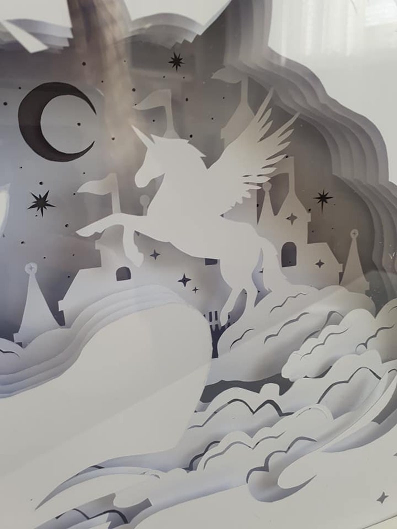 Unicorn Shadow Box SVG Template Fairytale Pegasus Papercut - Etsy