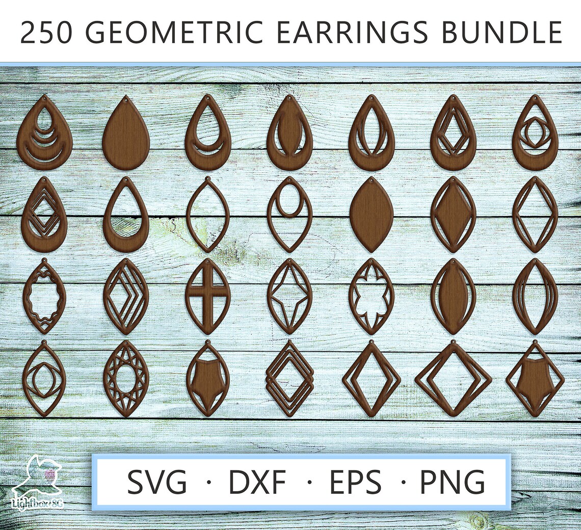 250 Geometric Earrings SVG Bundle, Png DXF Eps Laser Cut Earrings Svg ...