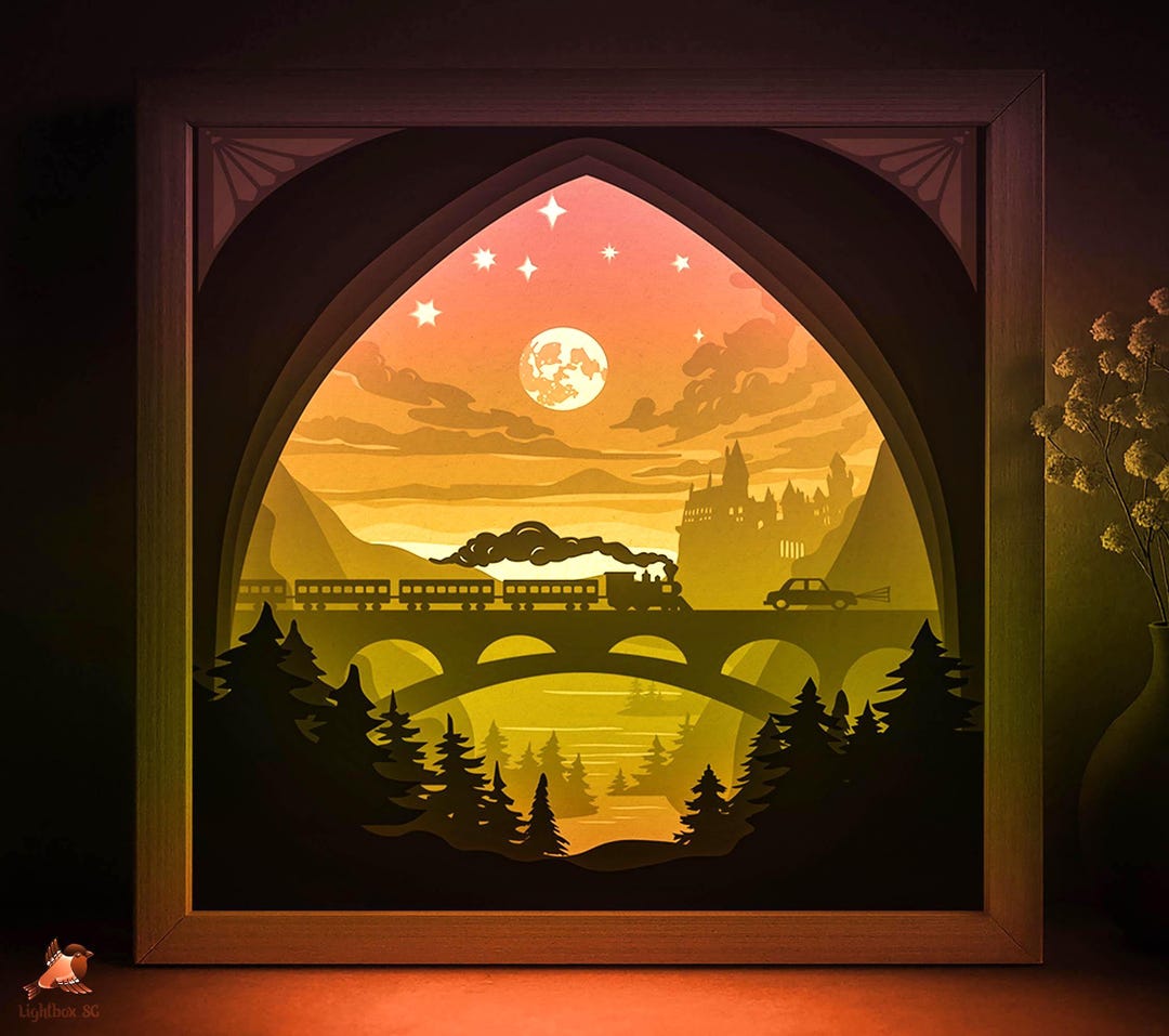 Night Train Shadow Box SVG Template, Mountain Forest Nature Papercut ...