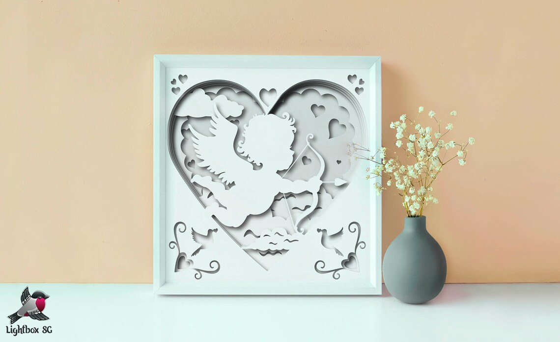 Cupid Angel Shadow Box SVG Template St Valentines Papercut - Etsy