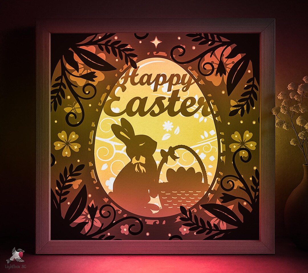 Happy Easter Shadow Box SVG Template, Easter Bunny Papercut Lightbox ...