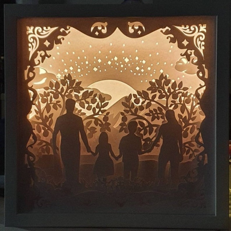 Family Portrait Shadow Box SVG Template Landscape Papercut - Etsy