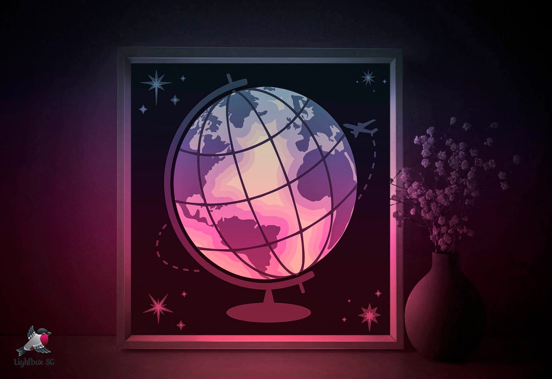 Globe Shadow Box SVG Template, Bon Voyage Papercut Lightbox Cricut SVG ...