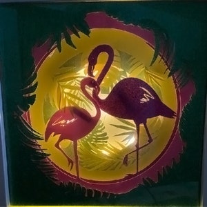 Tropical Flamingo Shadow Box SVG Template, Palm Leaves Papercut ...