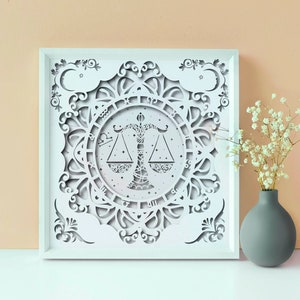 Zodiac Libra Shadow Box SVG Template, Astrological Signs Papercut ...