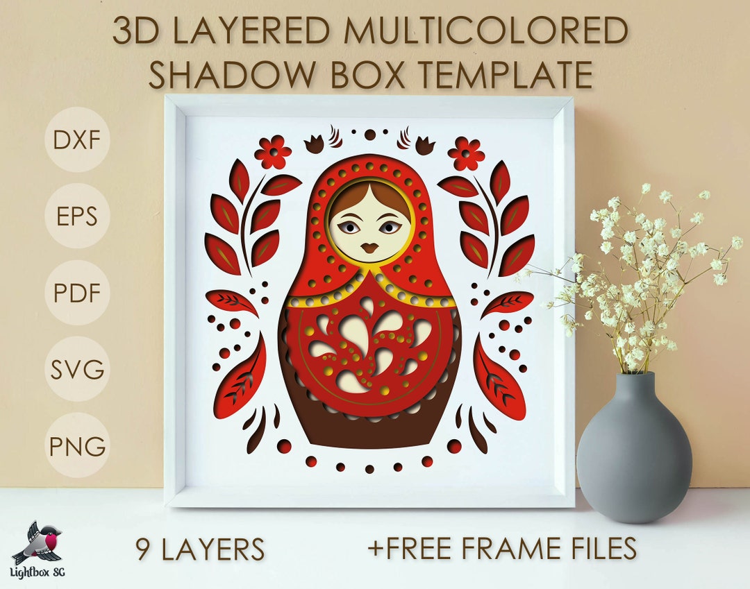 Matryoshka Doll Shadow Box SVG Template, Colored Slavic Ornament ...