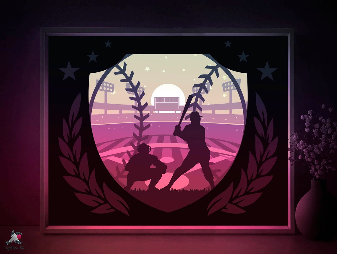 Baseball Sport Shadow Box SVG Template Silhouette Papercut - Etsy