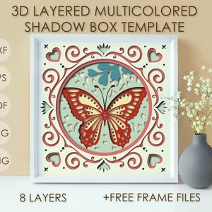 3D Butterfly Shadow Box SVG Template, Colored Papercut Pattern Shadow ...