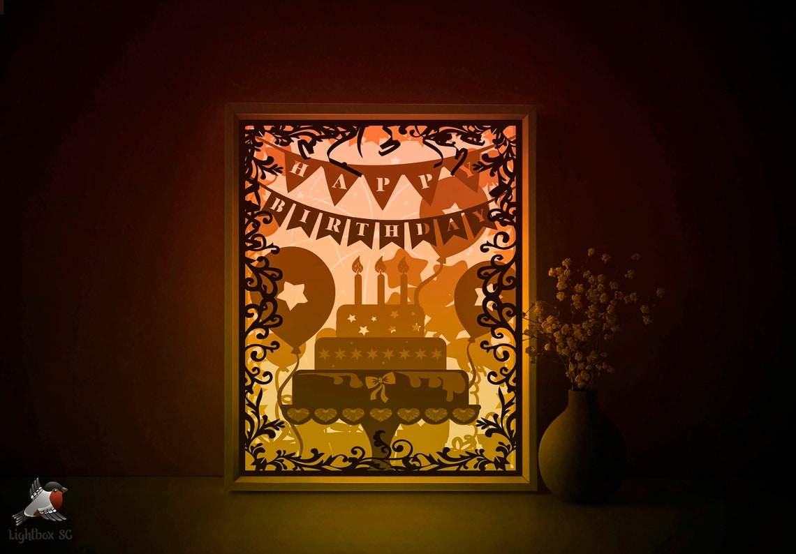 Happy Birthday Shadow Box SVG Template Party Cake Silhouette - Etsy