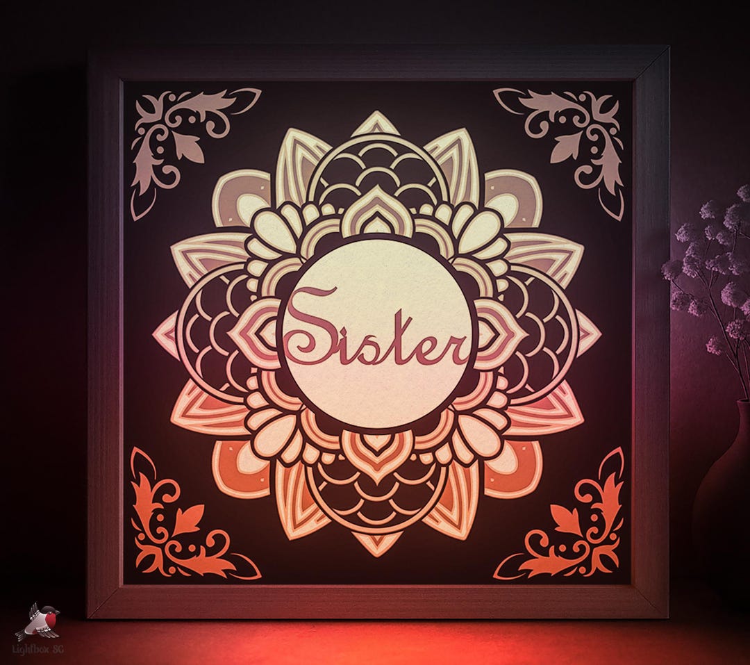 Sister Family Shadow Box SVG Template, Mandala Flower Pattern Papercut ...