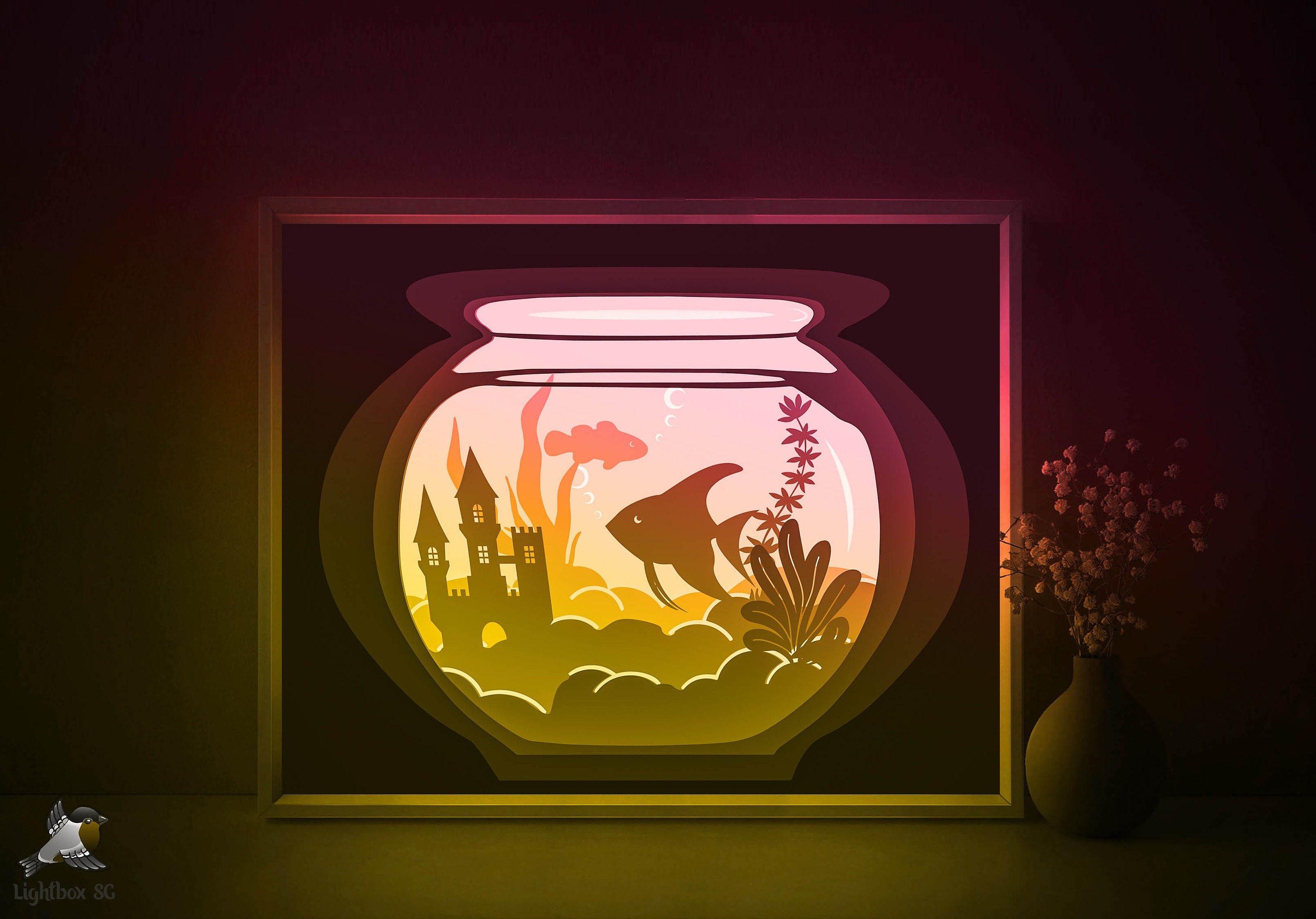 Aquarium Fish Shadow Box SVG Template Papercut Lightbox - Etsy