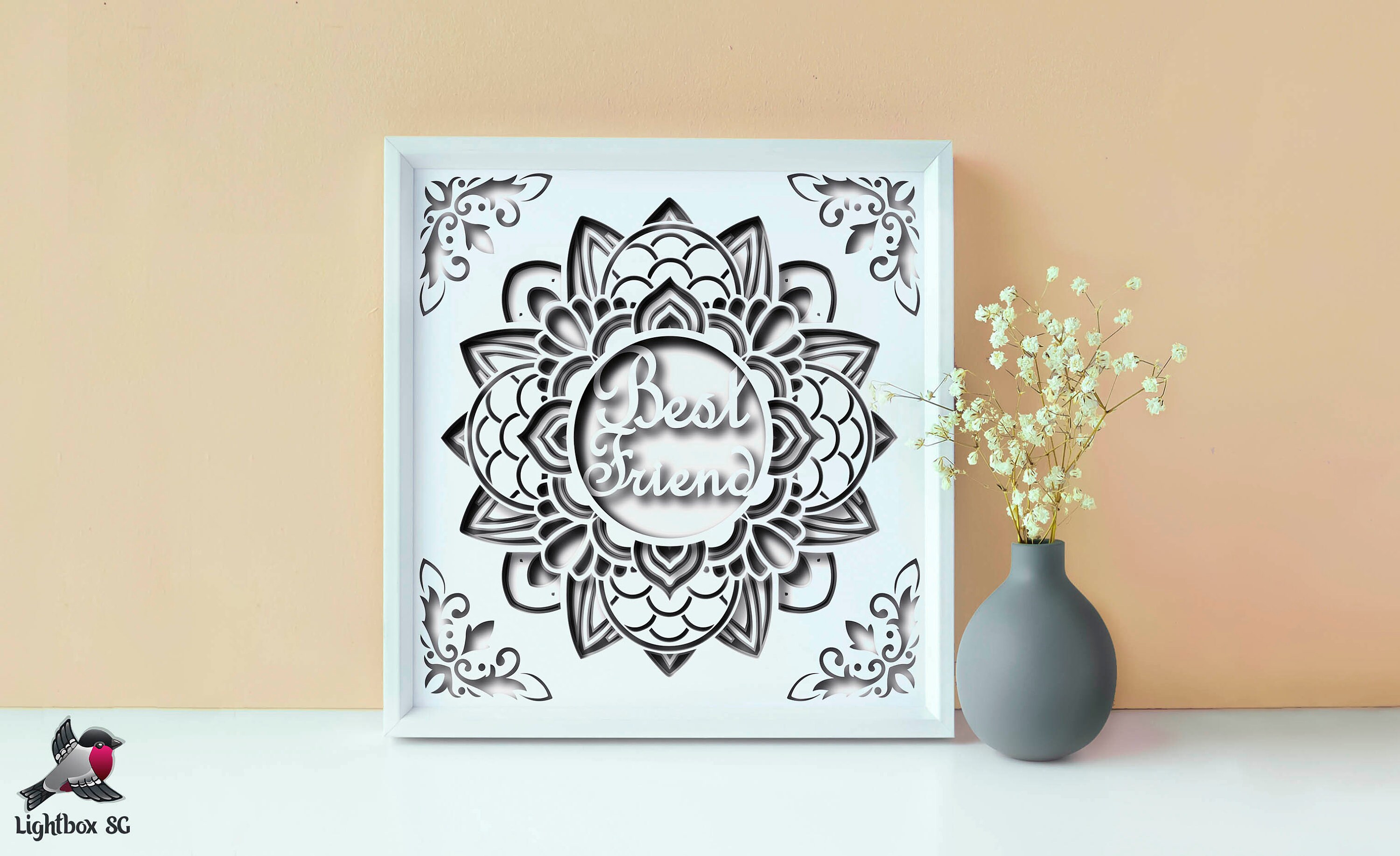 Best Friend Shadow Box SVG Template Mandala Flower Pattern - Etsy