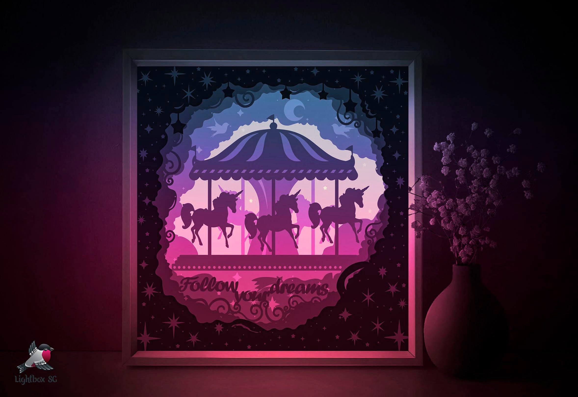 Unicorn Horse Carousel Shadow Box SVG Template Silhouette - Etsy