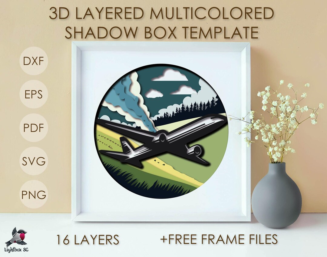 3D Plane Shadow Box SVG Template, Colored Papercut Aircraft Cricut SVG ...