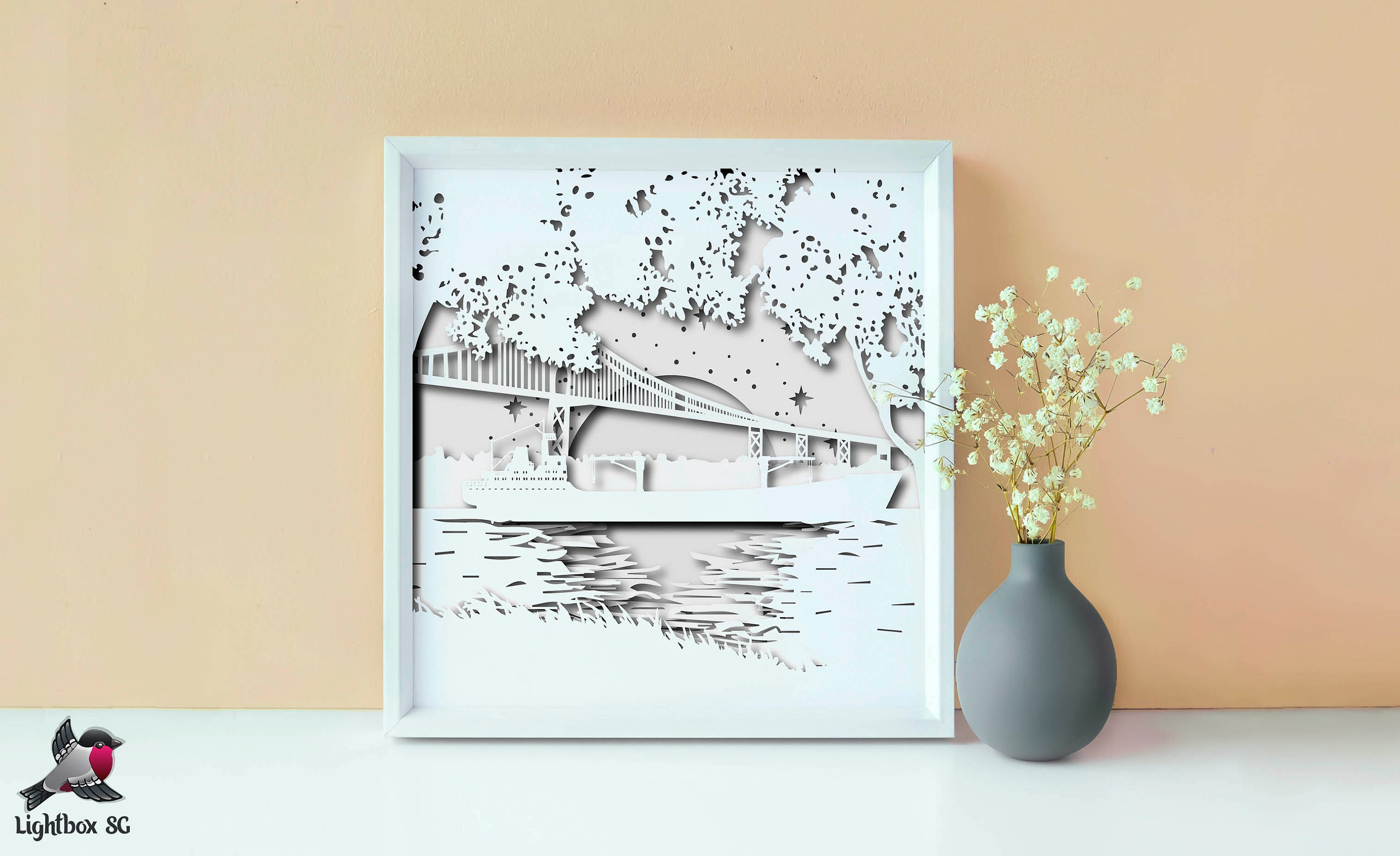 Sea Bridge Shadow Box SVG Template Ship Boat Papercut - Etsy