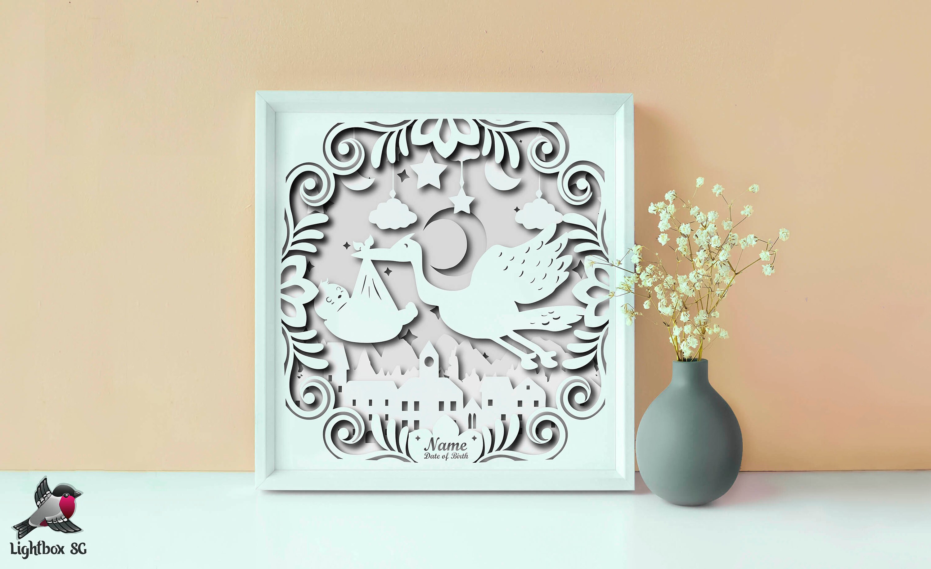 Personalized Newborn Shadow Box SVG Template Custom Baby - Etsy