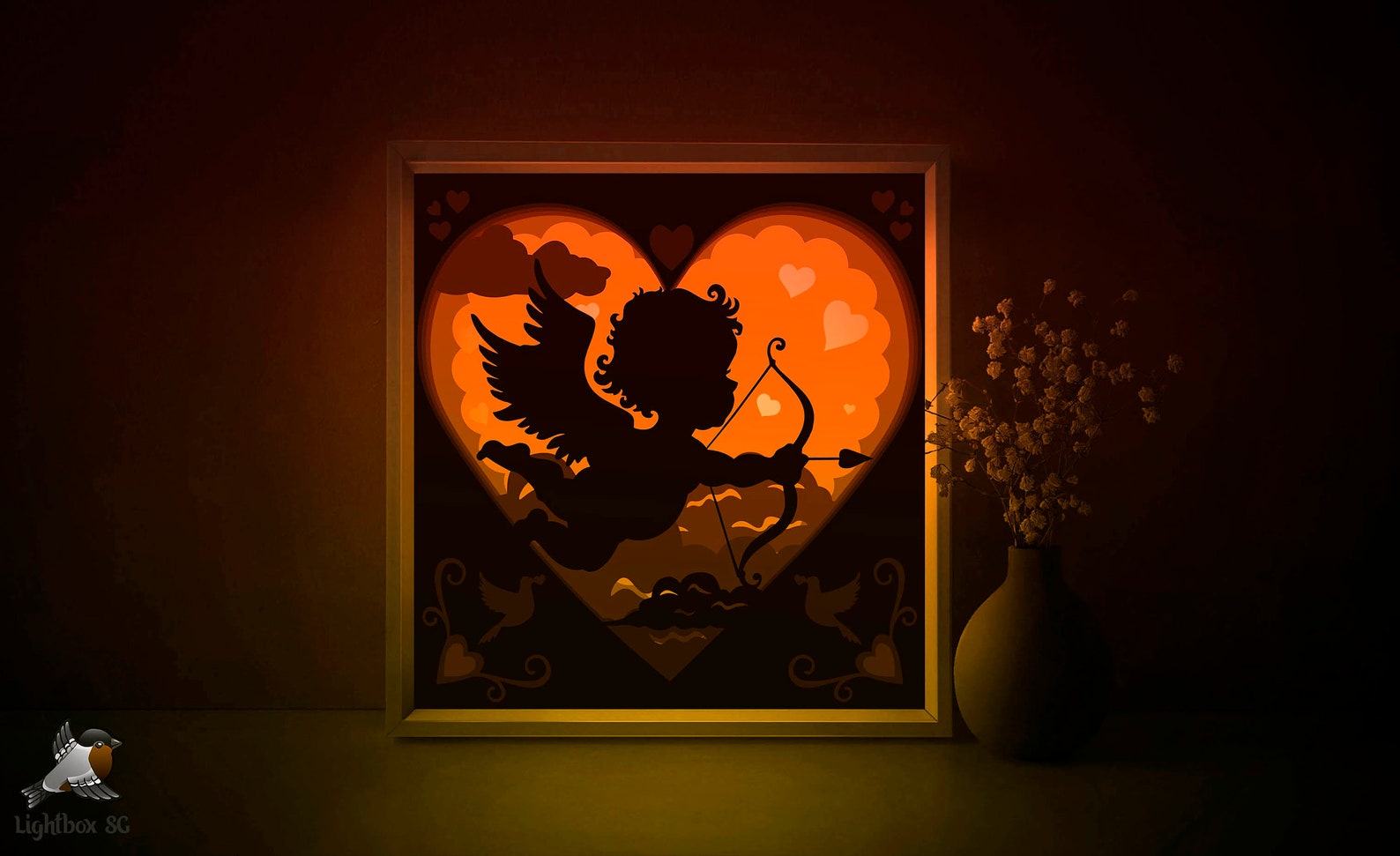 Cupid Angel Shadow Box SVG Template St Valentines Papercut - Etsy