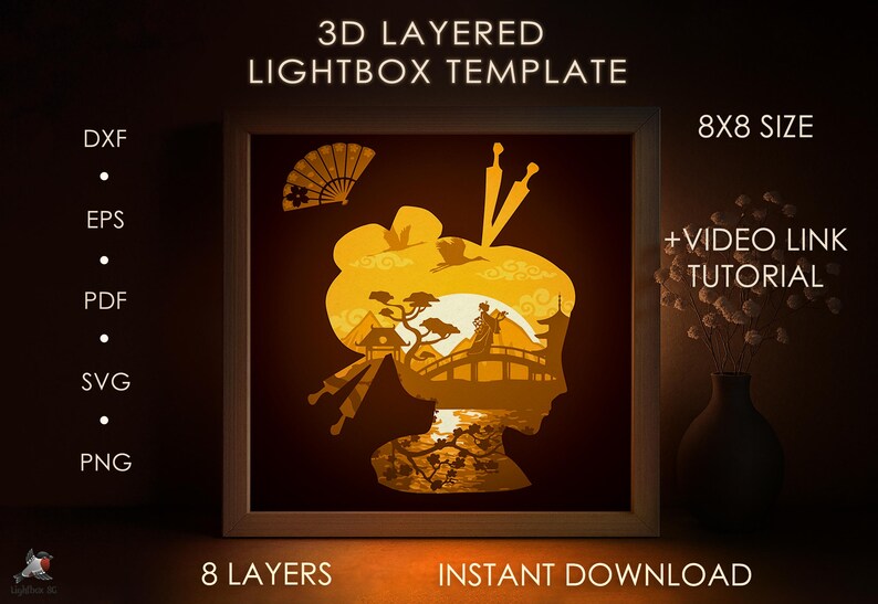 Japon Scape Shadow box modèle SVG, Geisha japonaise Papercut Lightbox ...