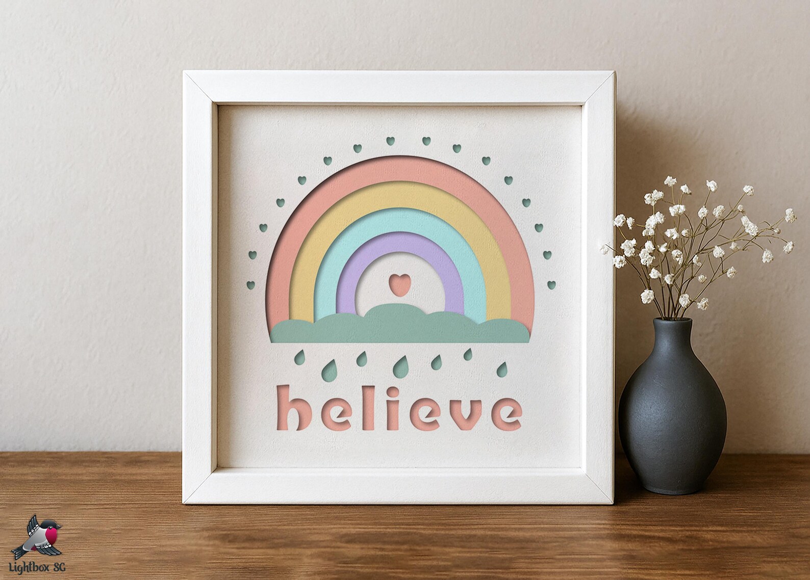 Rainbow Hope Shadow Box SVG Template, Believe Papercut Lightbox Cricut ...