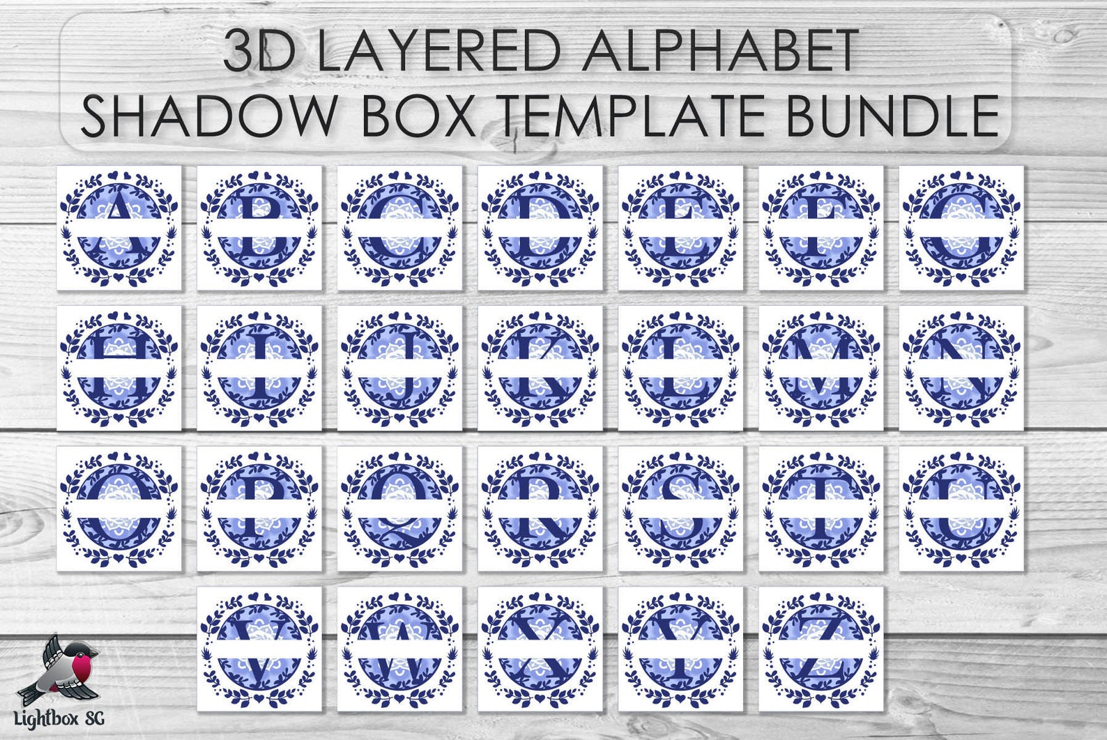 3D Monogram A-Z Shadow Box SVG Template Bundle, Colored Alphabet ...