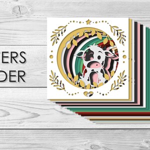 Farm Cow Baby Shadow Box SVG Template, Calf Colored Papercut Shadow Box ...