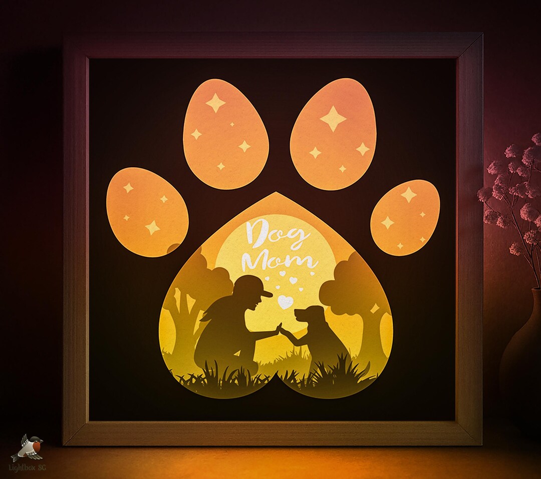 Dog Mom Shadow Box SVG Template, Pet Loving Friends Silhouette Papercut ...