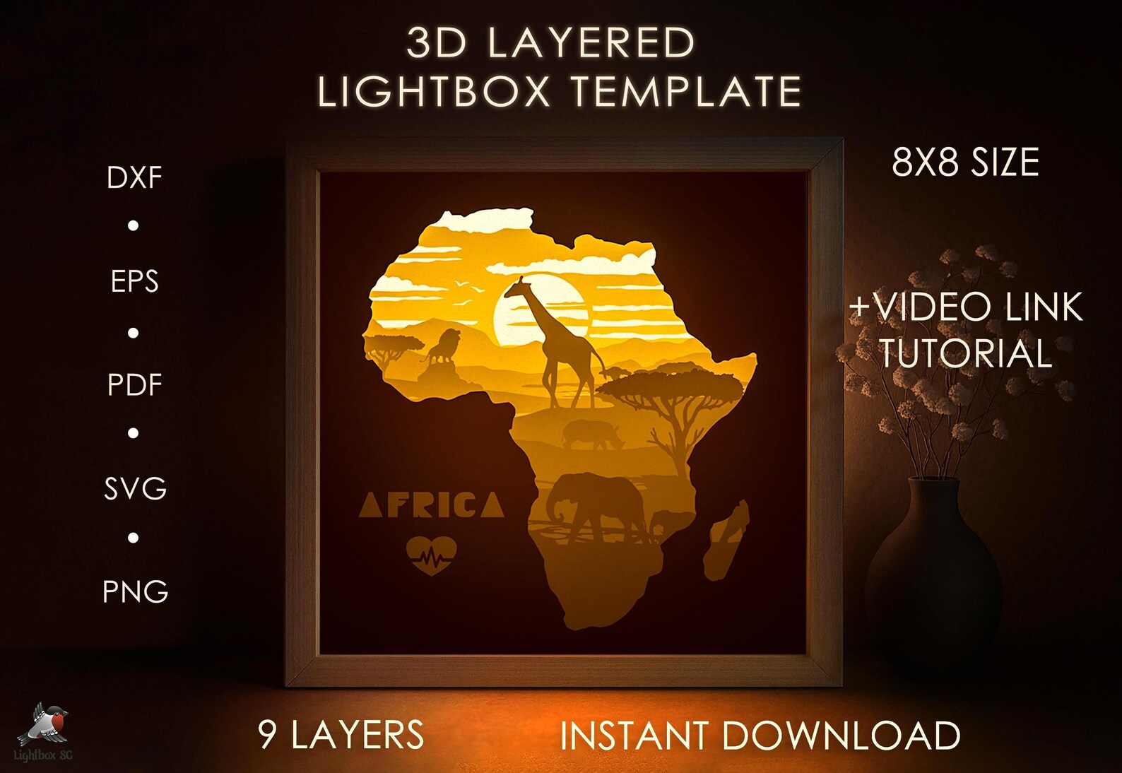 Africa Map Scape Shadow Box SVG Template, Safari Animals Papercut ...