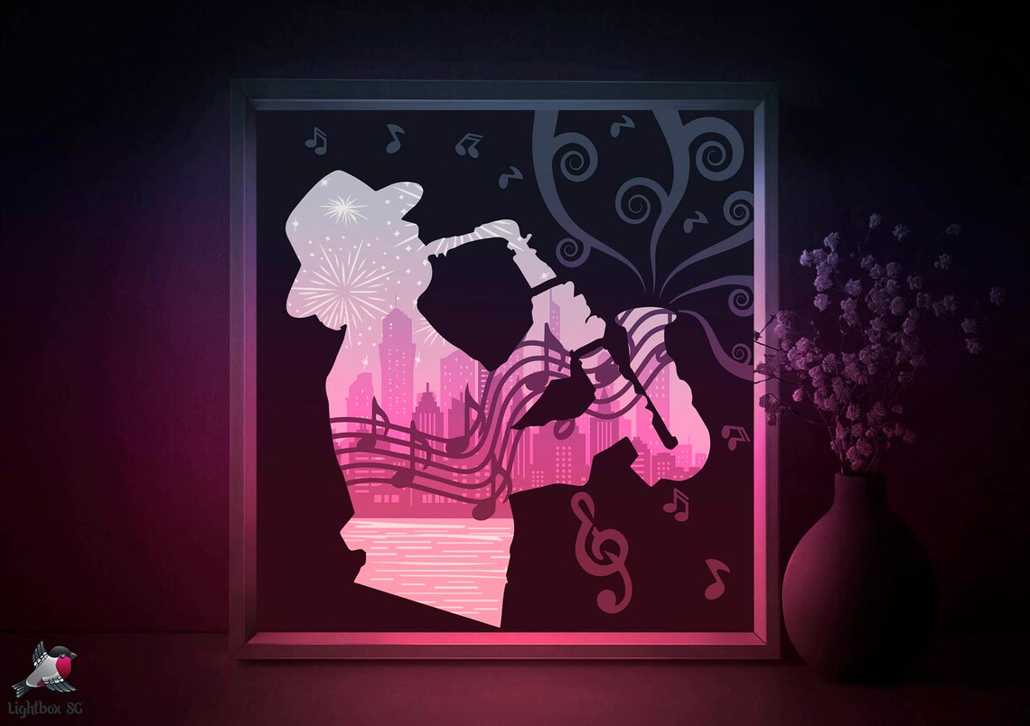 Jazz New York Shadow Box SVG Template Saxaphone Papercut - Etsy