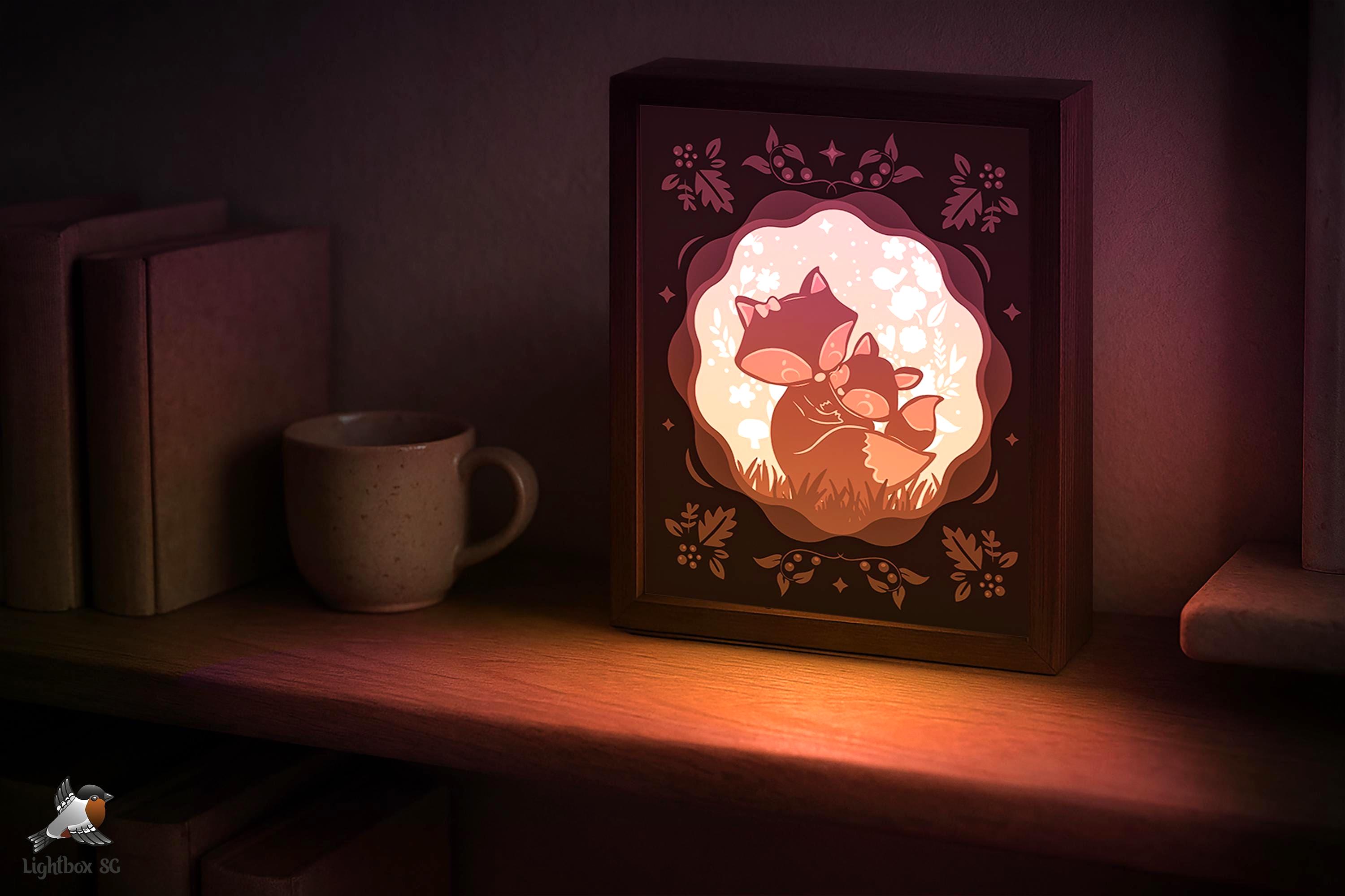 Mommy Fox Shadow Box SVG Template, Mom and Child Papercut Lightbox ...