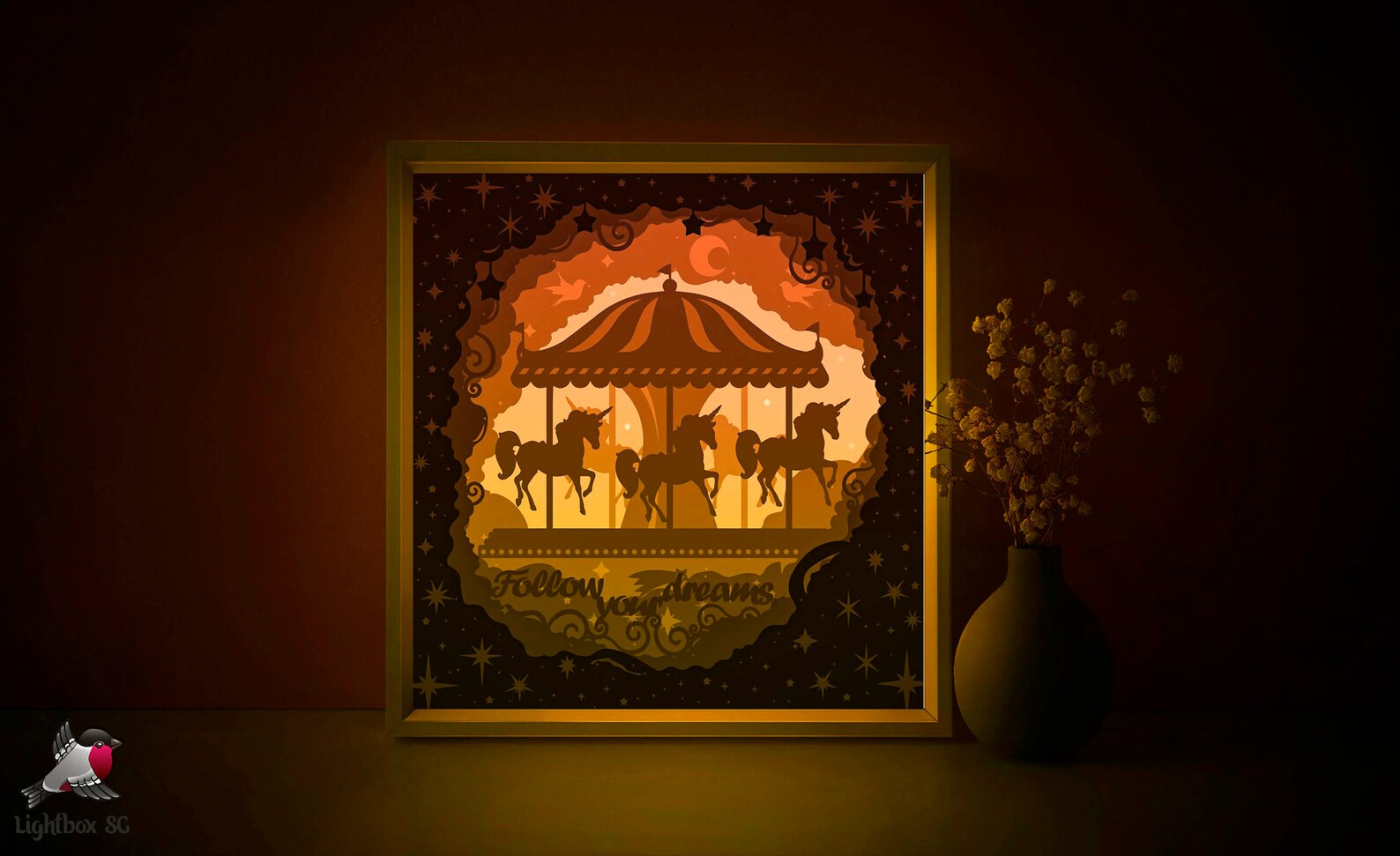 Unicorn Horse Carousel Shadow Box SVG Template, Silhouette Papercut ...