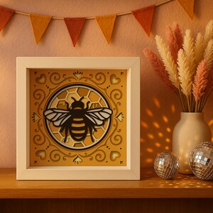 3D Bee Shadow Box SVG Template, Honeycomb Colored Papercut Shadow Box Cricut SVG, 3D Layers ...