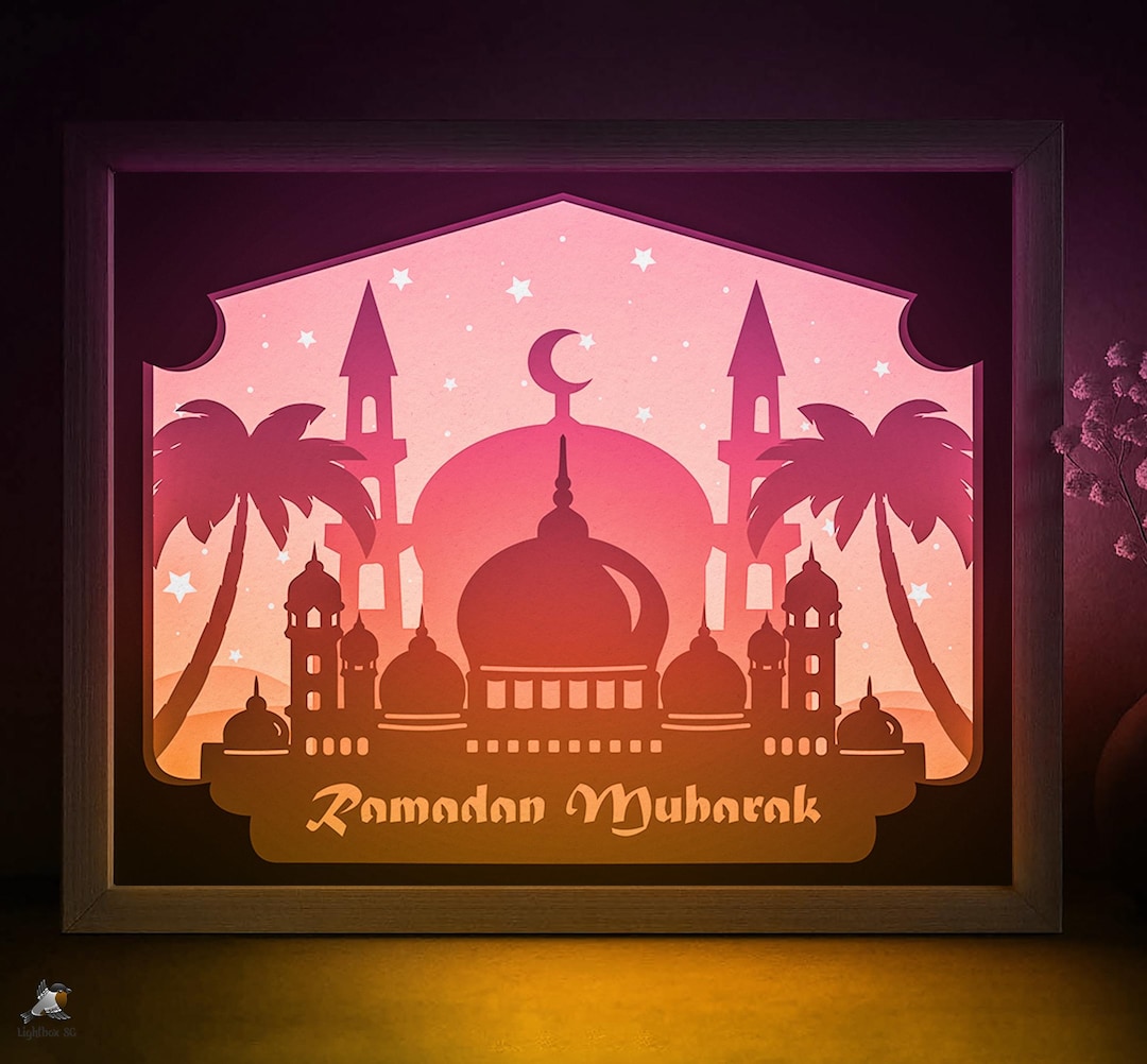 Ramadan Mubarak Shadow Box SVG Template, Islamic Mosque Silhouette ...