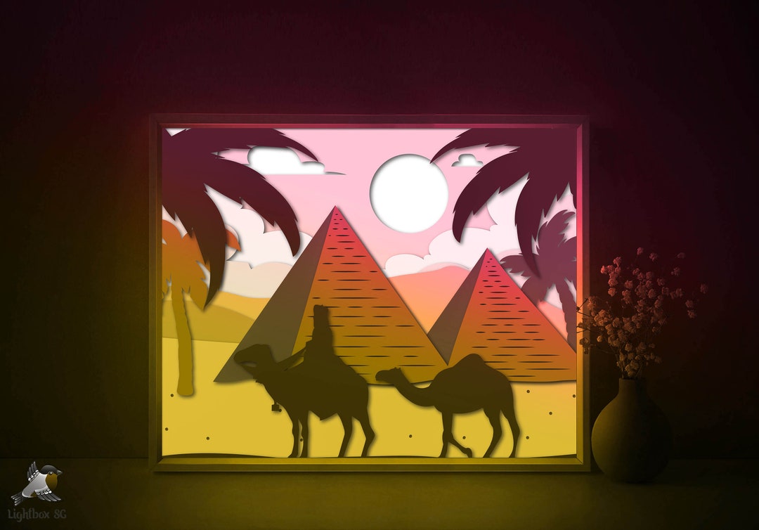 Egyptian Pyramids Shadow Box SVG Template, Desert Nature Papercut ...